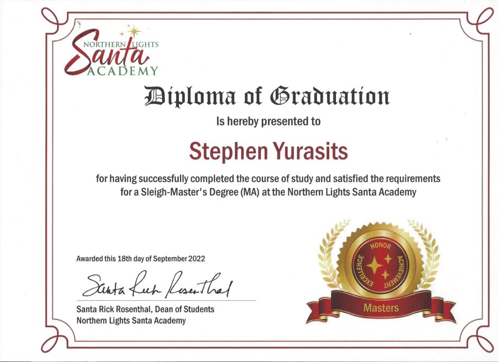 Northern Lights Santa Academy – Steve – Sleigh-Master’s Degree – 2022 ...
